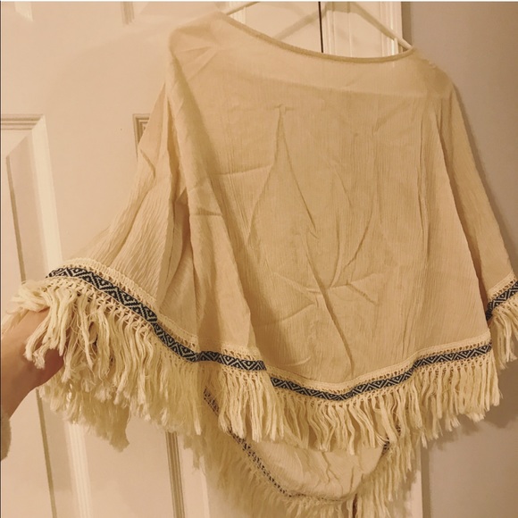 Tops | Ponchostyle Top W Open Back Fringe | Poshmark